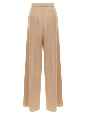 Max Mara Ninfa" Wool Gabardine Wide Leg Pants - Cream