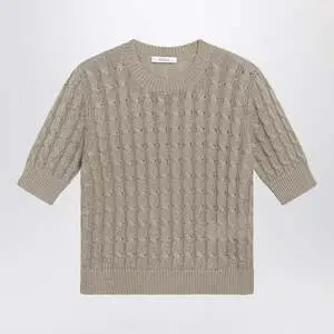Max Mara Cable Knit Linen Crewneck Sweater - Brown