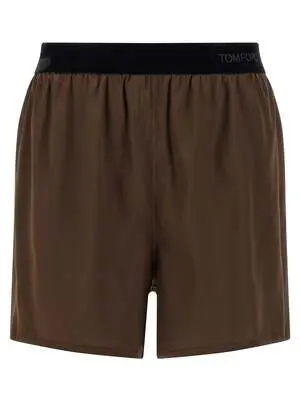 TOM FORD Stretch Silk Pajama Shorts With Velvet Logo Waistband - Brown