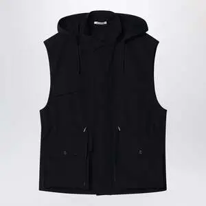 Auralee Wool Canvas Gilet With Drawstring Hood - Black