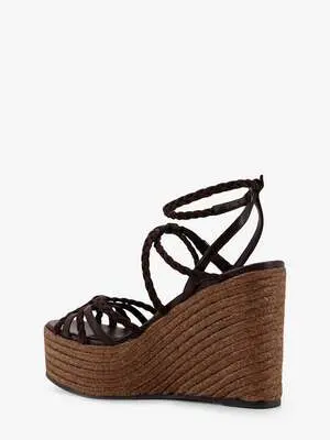 JIMMY CHOO Nyra Leather And Raffia Wedge Sandals - Multicolor