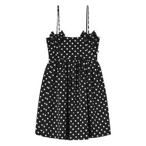 GANNI Polka Dot Bow Detail Spaghetti Strap Dress