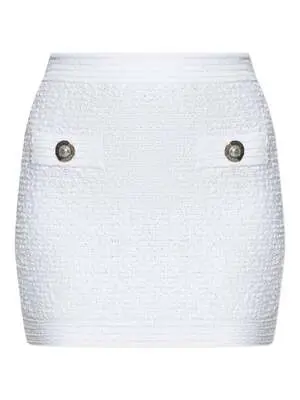 Balmain White Tweed Mini Skirt With Decorative Button Detailing - Multicolor