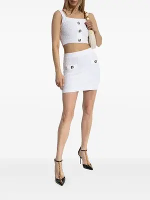 Balmain White Tweed Mini Skirt With Decorative Button Detailing - Multicolor
