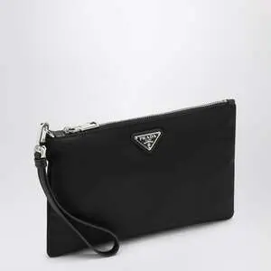 Prada Re-nylon Envelope Clutch With Saffiano Leather Trim - Black