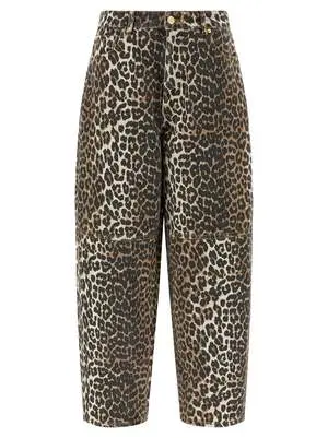 GANNI Leopard Print Barrel Leg Jeans - Brown