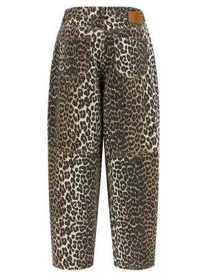 GANNI Leopard Print Barrel Leg Jeans - Brown