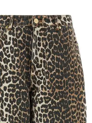 GANNI Leopard Print Barrel Leg Jeans - Brown