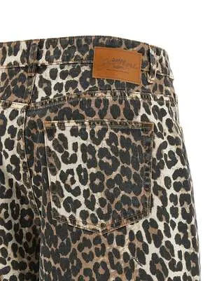 GANNI Leopard Print Barrel Leg Jeans - Brown