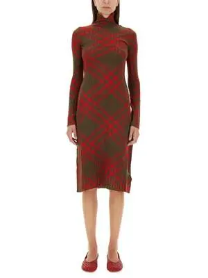 Burberry Check Wool Blend Dress - Red