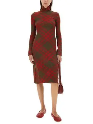Burberry Check Wool Blend Dress - Red