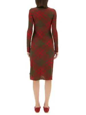 Burberry Check Wool Blend Dress - Red