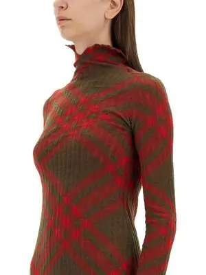 Burberry Check Wool Blend Dress - Red