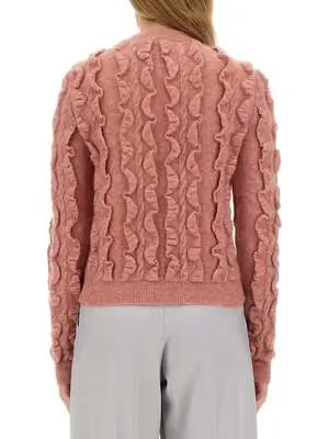 Moschino Wool Blend Sweater With Ruffle Detailing - Pink
