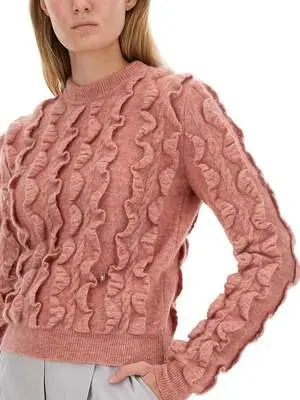 Moschino Wool Blend Sweater With Ruffle Detailing - Pink