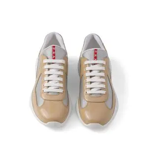 Prada Low-top Paneled Sneakers With Patent Finish - Cream