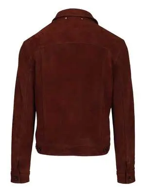 Paul Smith Pleated Nubuck Leather Trucker Jacket - Brown