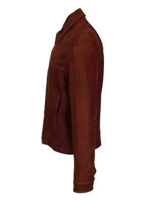 Paul Smith Pleated Nubuck Leather Trucker Jacket - Brown