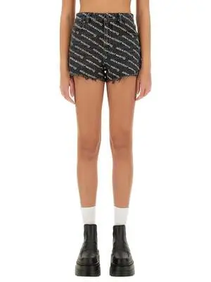 Alexander Wang All Over Logo Denim Shorts - Gray