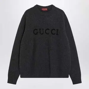 Gucci Wool And Cashmere Ribbed Crew Neck Sweater - Black