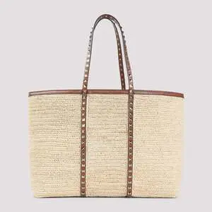 Valentino Garavani Woven Straw Tote Bag With Stud Embellishments