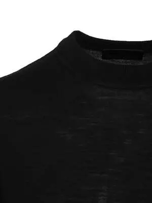 Stone Island Crew Neck Fine Knit Wool Sweater With Signature Badge - Black