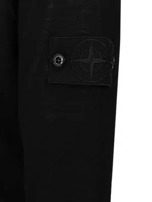Stone Island Crew Neck Fine Knit Wool Sweater With Signature Badge - Black
