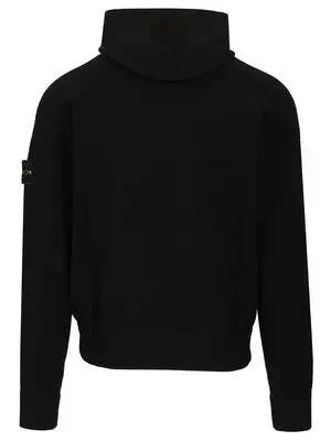 Stone Island Crew Neck Fine Knit Wool Sweater With Signature Badge - Black