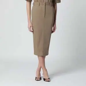 THELATEST Cognac Cotton Pencil Skirt