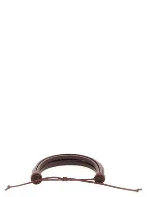 Saint Laurent Cassandre Multiturn Leather Bracelet With Antiqued Effect Metal Logo