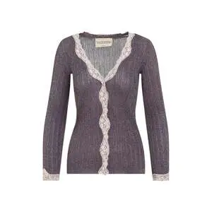 Valentino Garavani Ribbed Lurex Cardigan - Red