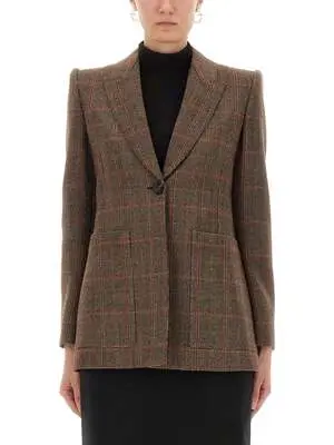 Chloé Plaid Wool Tailored Jacket - Brown