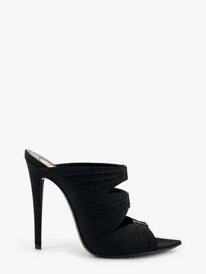 Saint Laurent Emilie Satin Sandals With Rhinestone Logo Detail - Multicolor