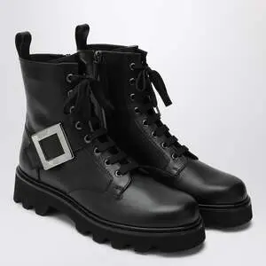 ROGER VIVIER Leather Lace-up Ankle Boots With Buckle Detail - Black