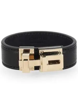 TOM FORD Leather Bracelet With Gold Tone Clasp - Black