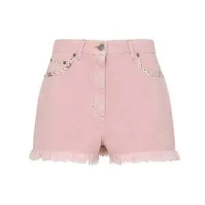 Valentino Garavani Cotton And Linen Blend Denim Shorts With Floral Accents - Multicolor
