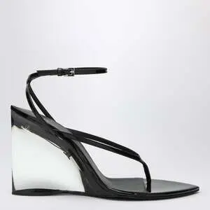 Alaïa Patent Leather Wedge Thong Sandals With Plexiglass Heel - Black