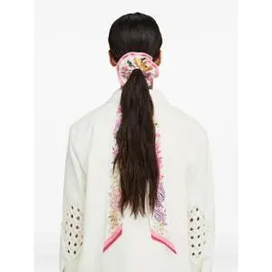 FERRAGAMO Silk Floral Print Scrunchie With Detachable Ribbon - Pink