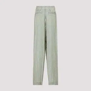 Dries Van Noten And White Striped Cupro Pants - Green