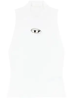 DIESEL® Ribbed Knit High Neck Tank Top With Logo Plaque - Multicolor