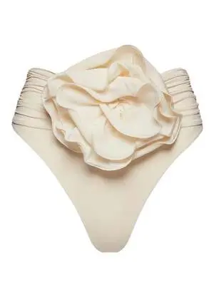 Magda Butrym High Waisted Bikini Bottoms With Floral Embellishment Cream