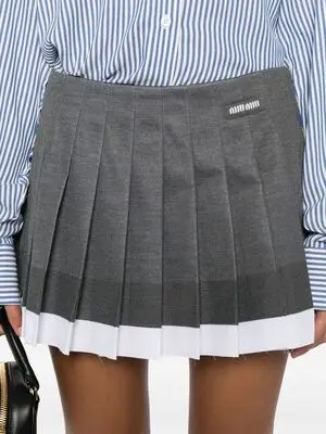 Miu Miu Pleated Mini Skirt With Logo Detail