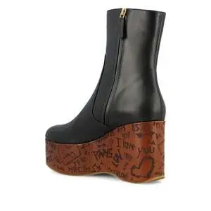 Chloé Calf Leather Graffiti Print Wedge Heel Ankle Boots