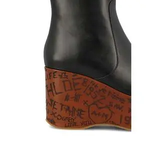 Chloé Calf Leather Graffiti Print Wedge Heel Ankle Boots