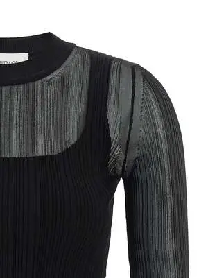 Sportmax Spxbuono Ribbed Semi-transparent Crew Neck Long Sleeve Sweater