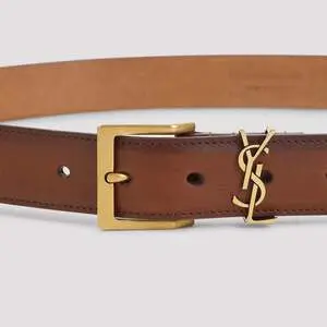 Saint Laurent Leather Belt With Gold-tone Buckle