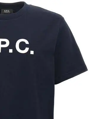 A.p.c. Vpc Cotton Crewneck T-shirt With Flocked Logo - Blue