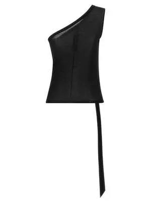 Rick Owens Ziggy Asymmetrical Cotton Top With Logo Tape - Black