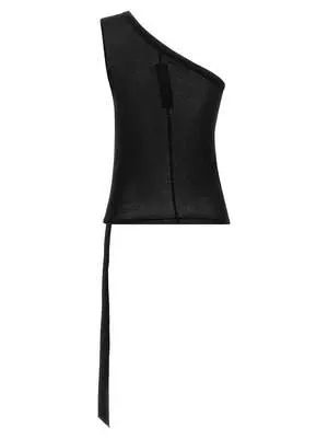 Rick Owens Ziggy Asymmetrical Cotton Top With Logo Tape - Black