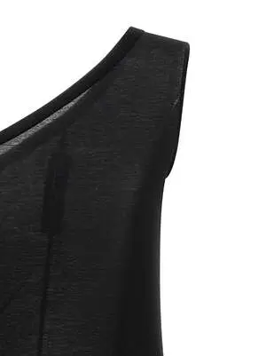 Rick Owens Ziggy Asymmetrical Cotton Top With Logo Tape - Black